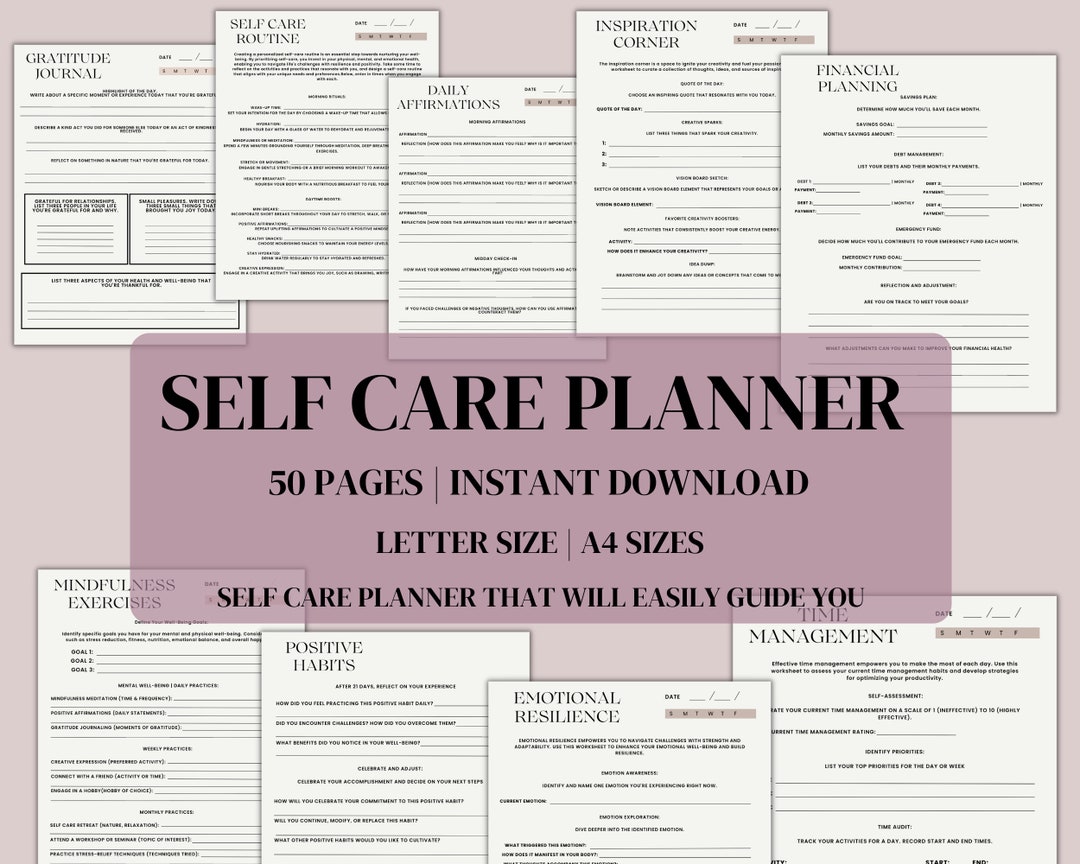 Self Care Planner Printable Worksheets, Self-care Journal, Mental ...