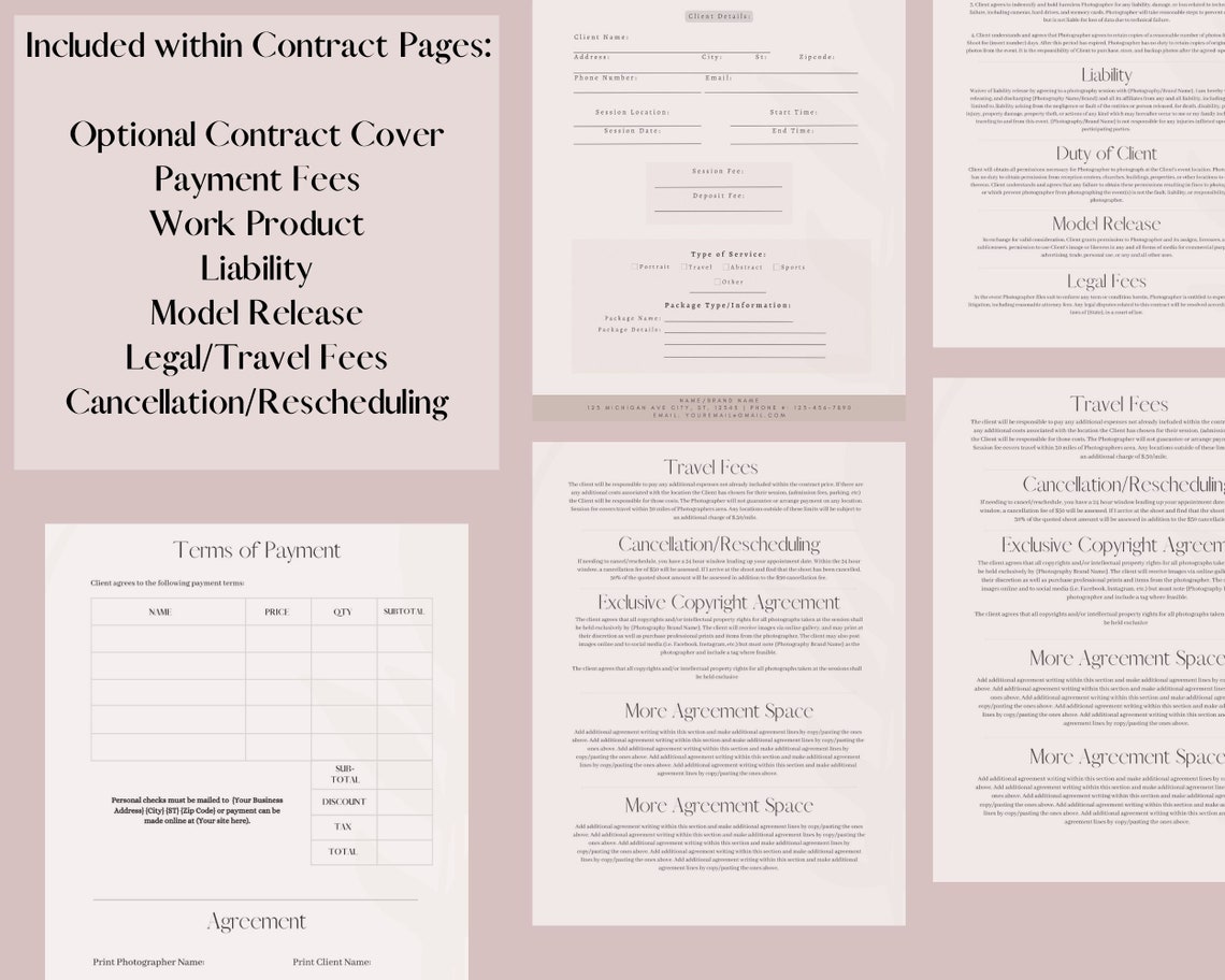 Editable Photography Contract Canva Template, Canva Editable, Client ...