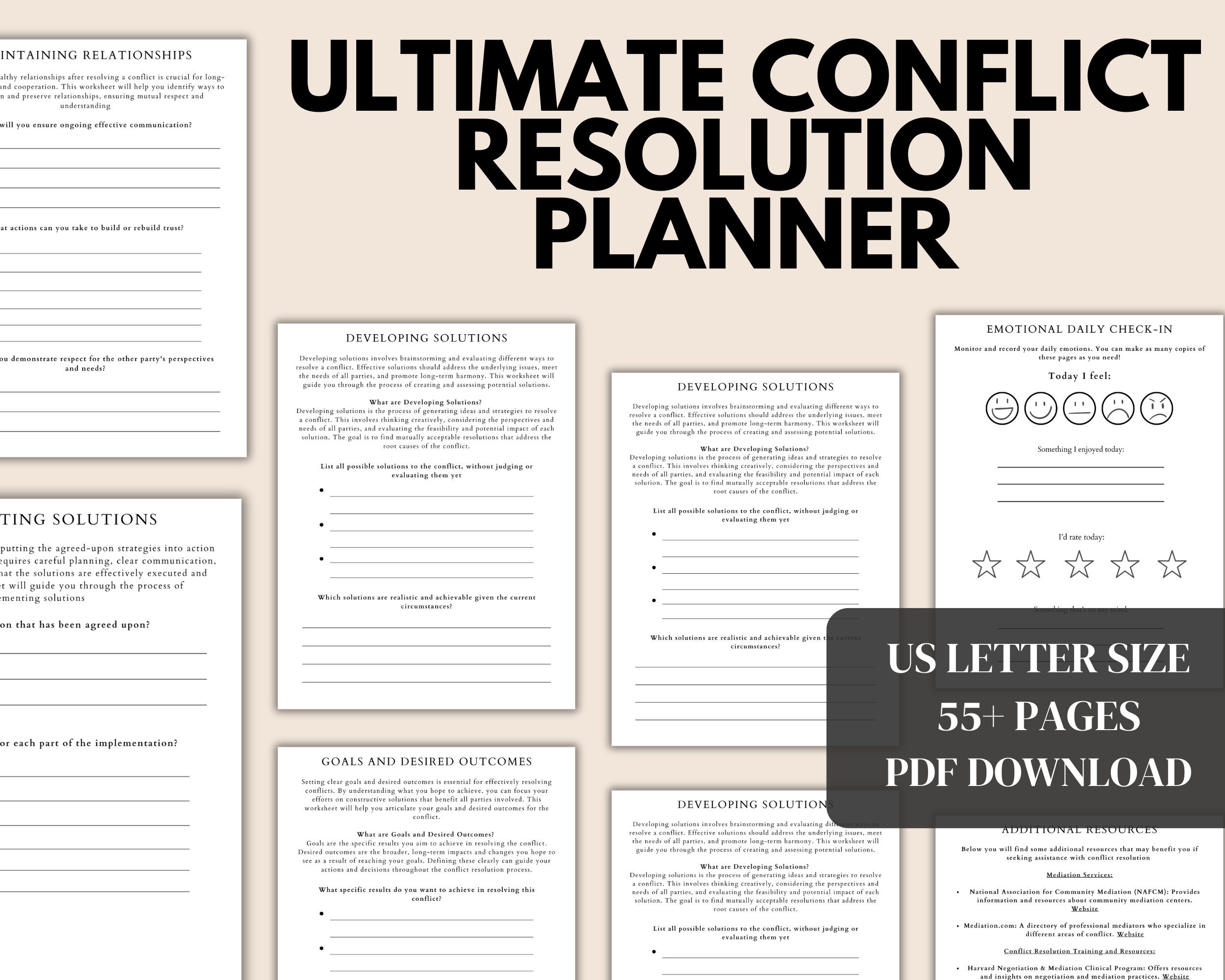 Conflict Resolution Planner Worksheets, Digital PDF Download, Problem ...
