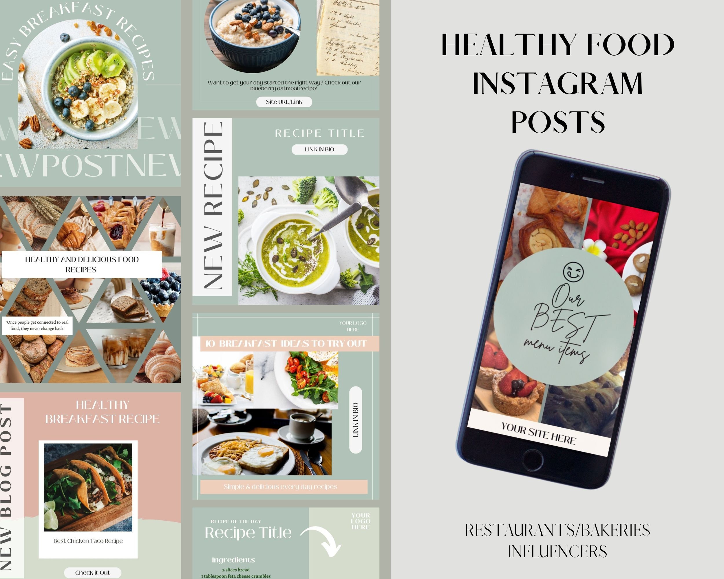 Healthy Food Instagram Posts, Bakery Post Templates, Canva Editable ...