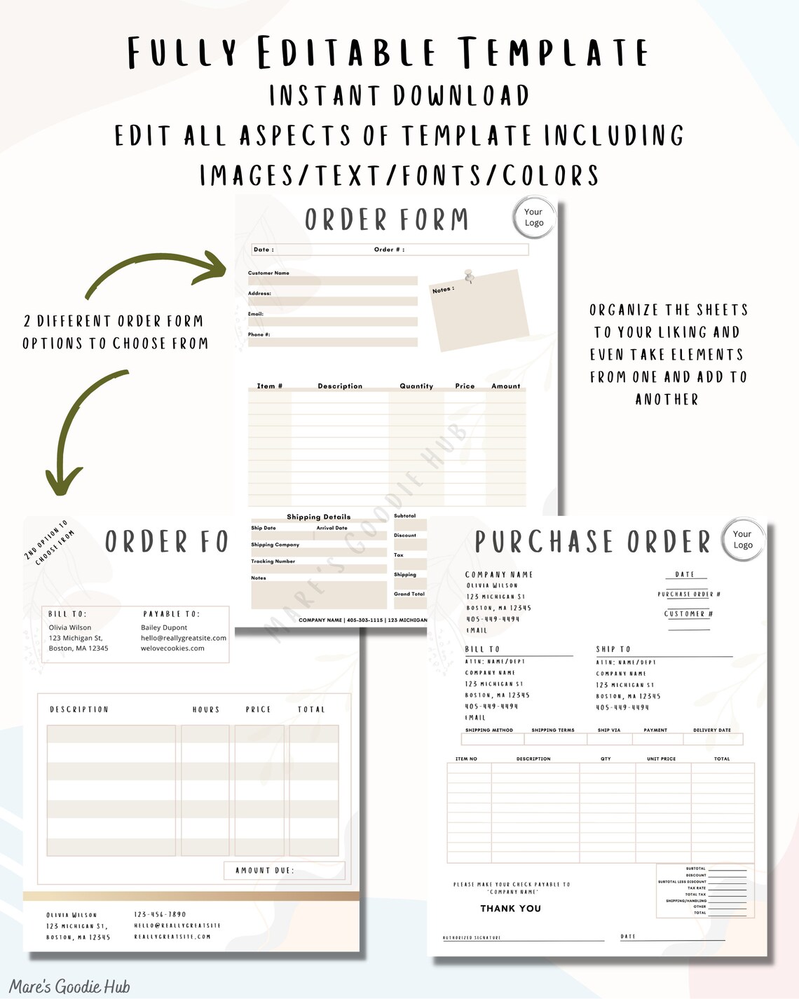 17 Editable Order Form Template Bundle, Invoice Tumble Wine Tshirt Tote ...