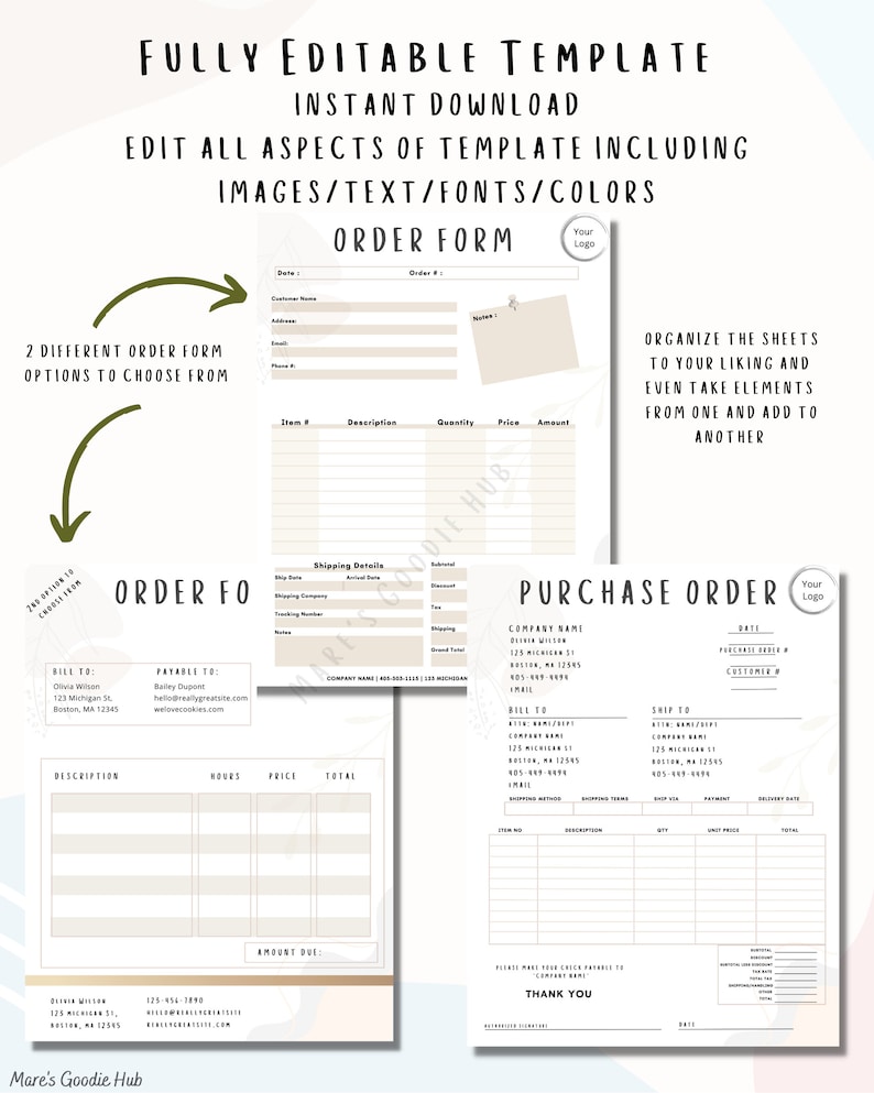 17 Editable Order Form Template Bundle, Invoice Tumble Wine Tshirt Tote ...