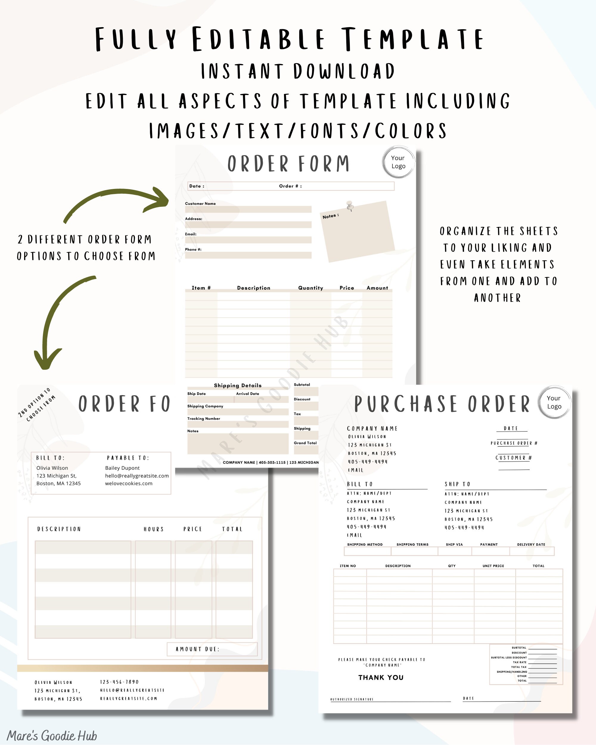 17 Editable Order Form Template Bundle, Invoice Tumble Wine Tshirt Tote ...