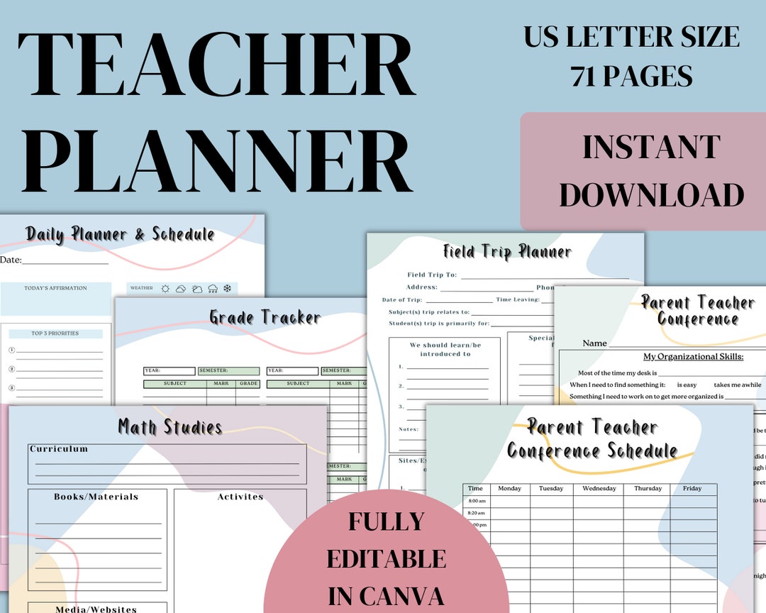 Teacher Planner 2023 Printable Pages, Academic Planner, Lesson Plan ...
