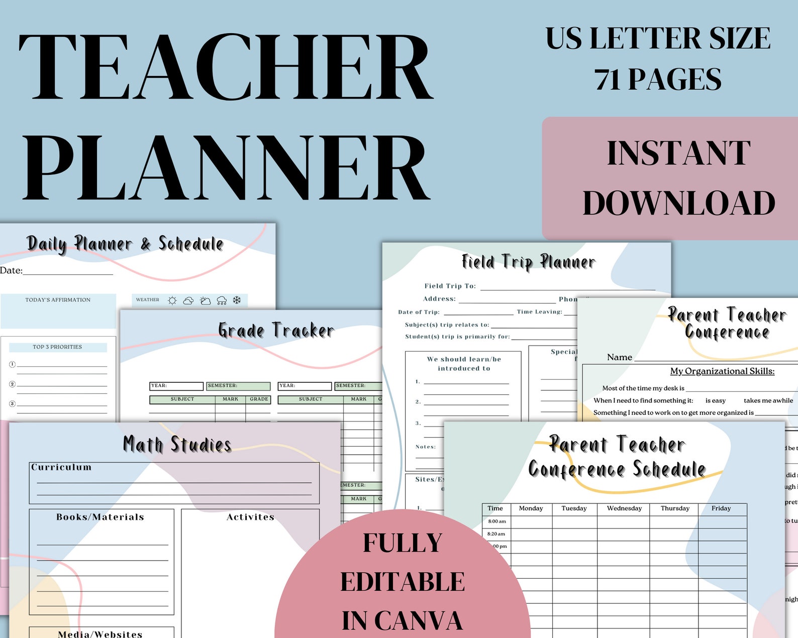 Teacher Planner 2023 Printable Pages, Academic Planner, Lesson Plan ...