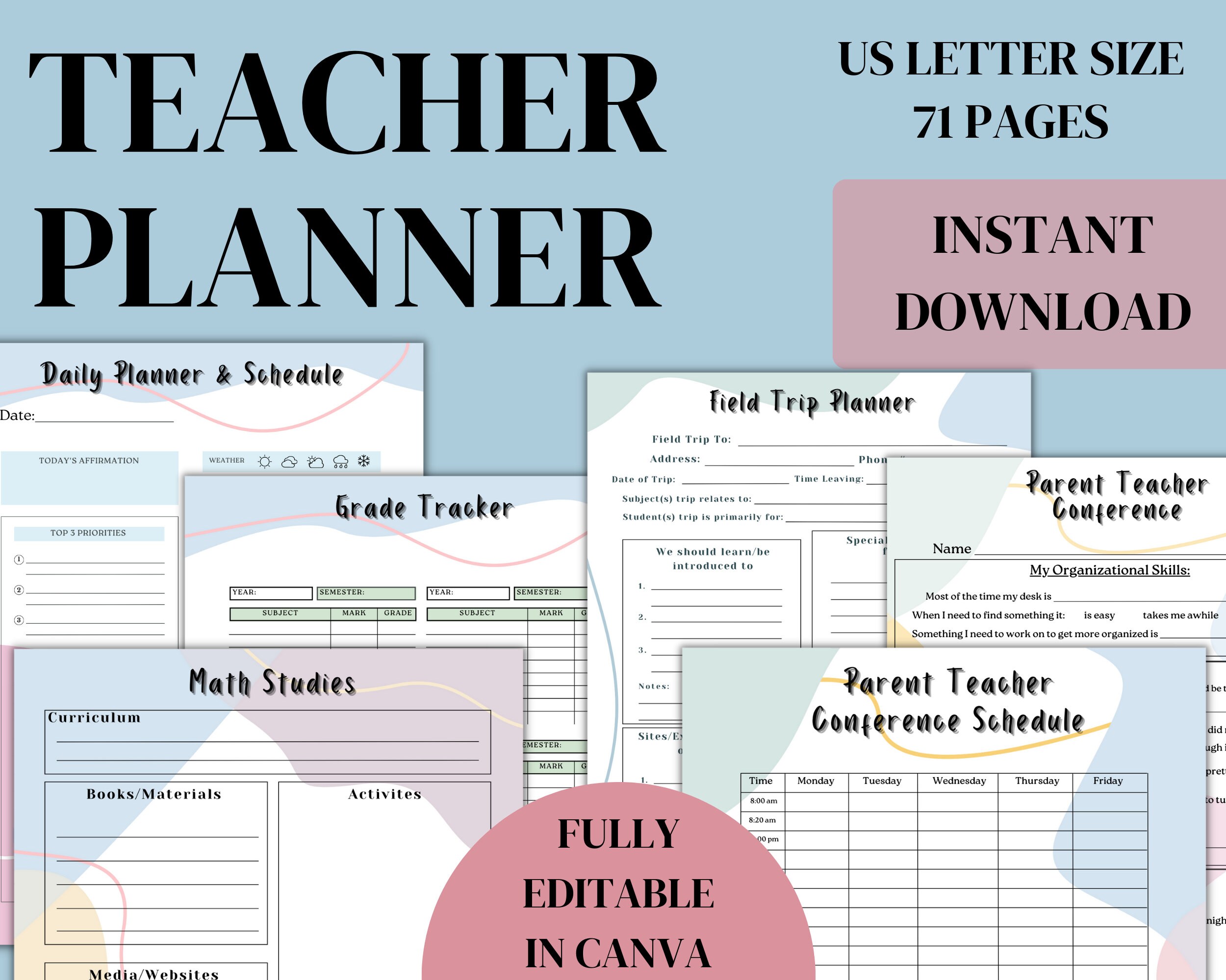 Teacher Planner 2023 Printable Pages, Academic Planner, Lesson Plan ...