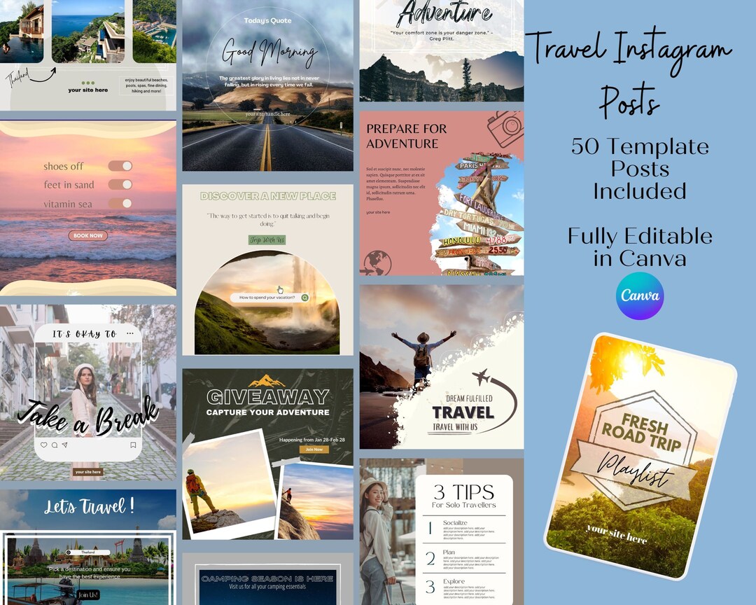 50 Travel Instagram Editable Templates, Minimalist Instagram Template ...