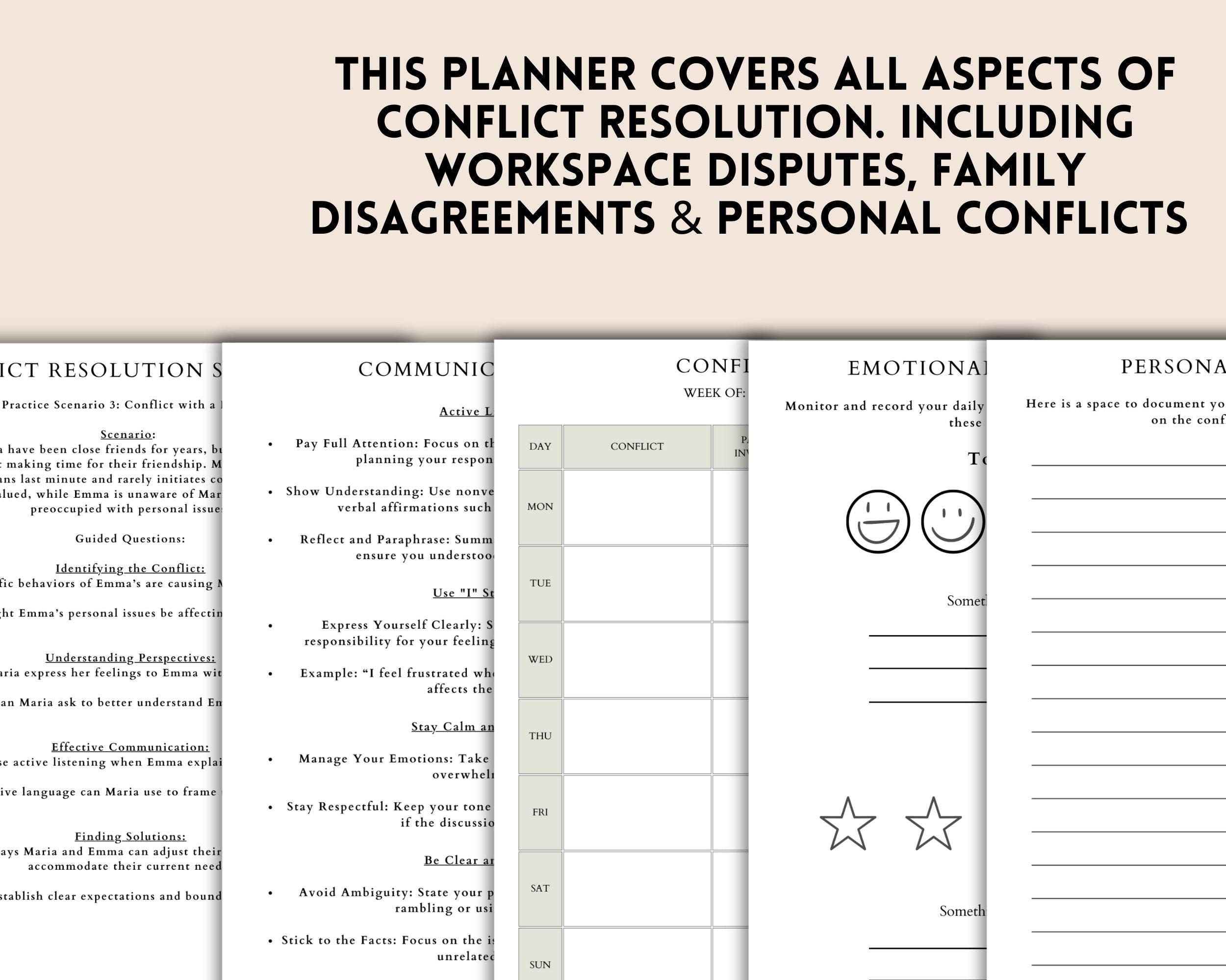 Conflict Resolution Planner Worksheets, Digital PDF Download, Problem ...