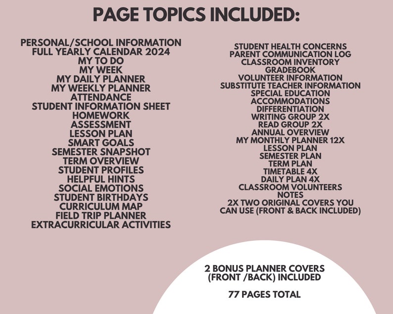 Teacher Planner 2024, Education Template Printables, Digital Download ...