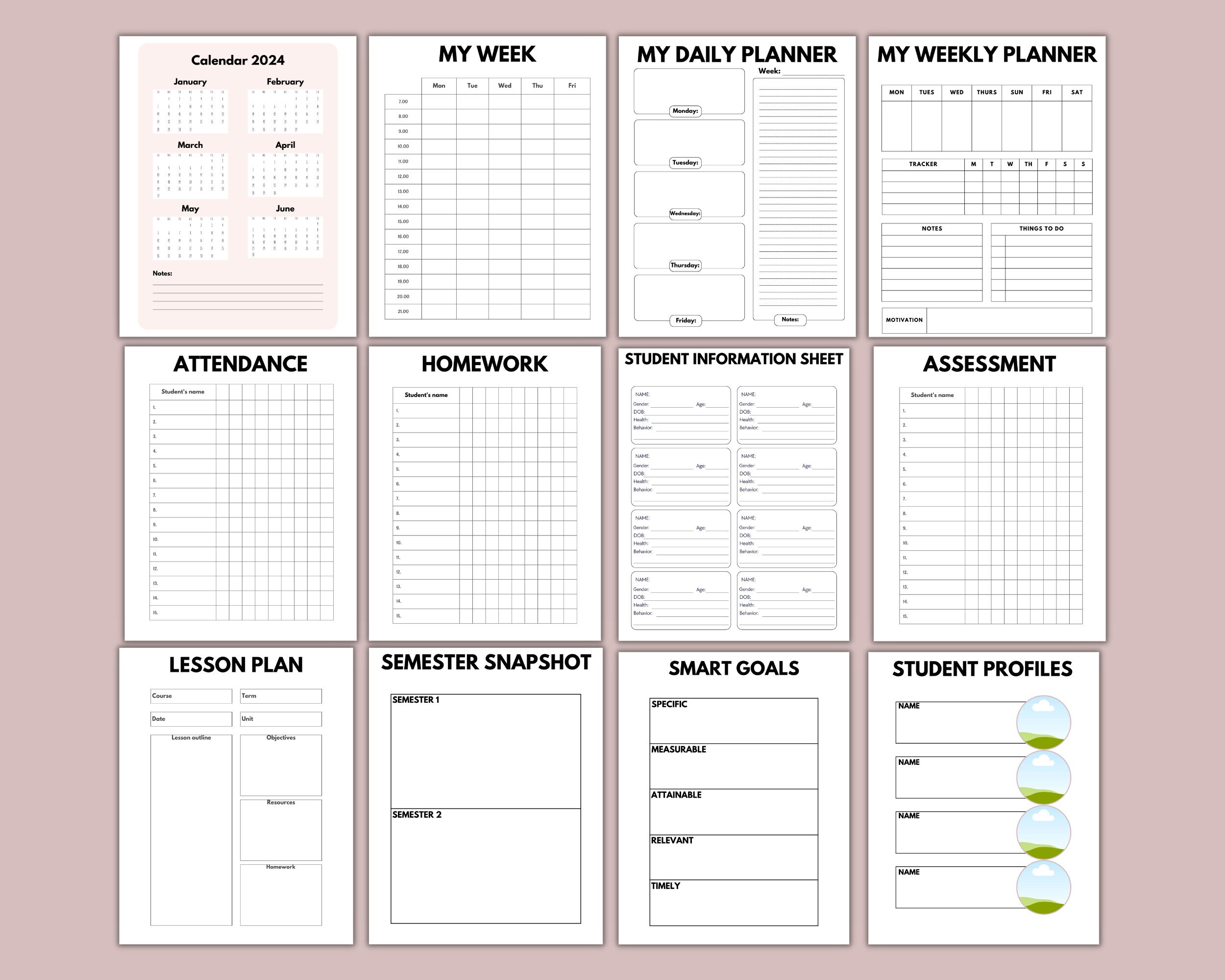 Teacher Planner 2024, Education Template Printables, Digital Download ...