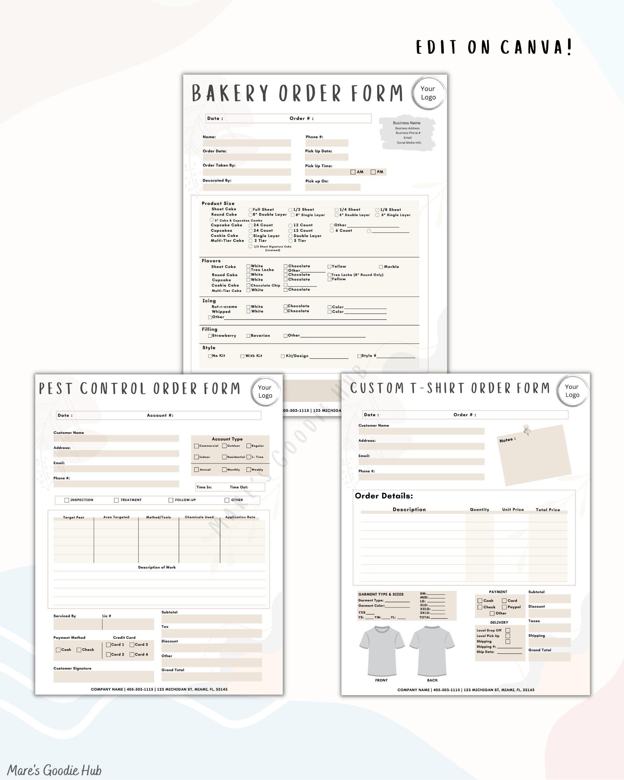 17 Editable Order Form Template Bundle, Invoice Tumble Wine Tshirt Tote ...