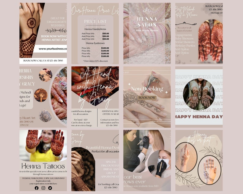 Henna Instagram Templates, Editable Canva Templates, Editable Business ...