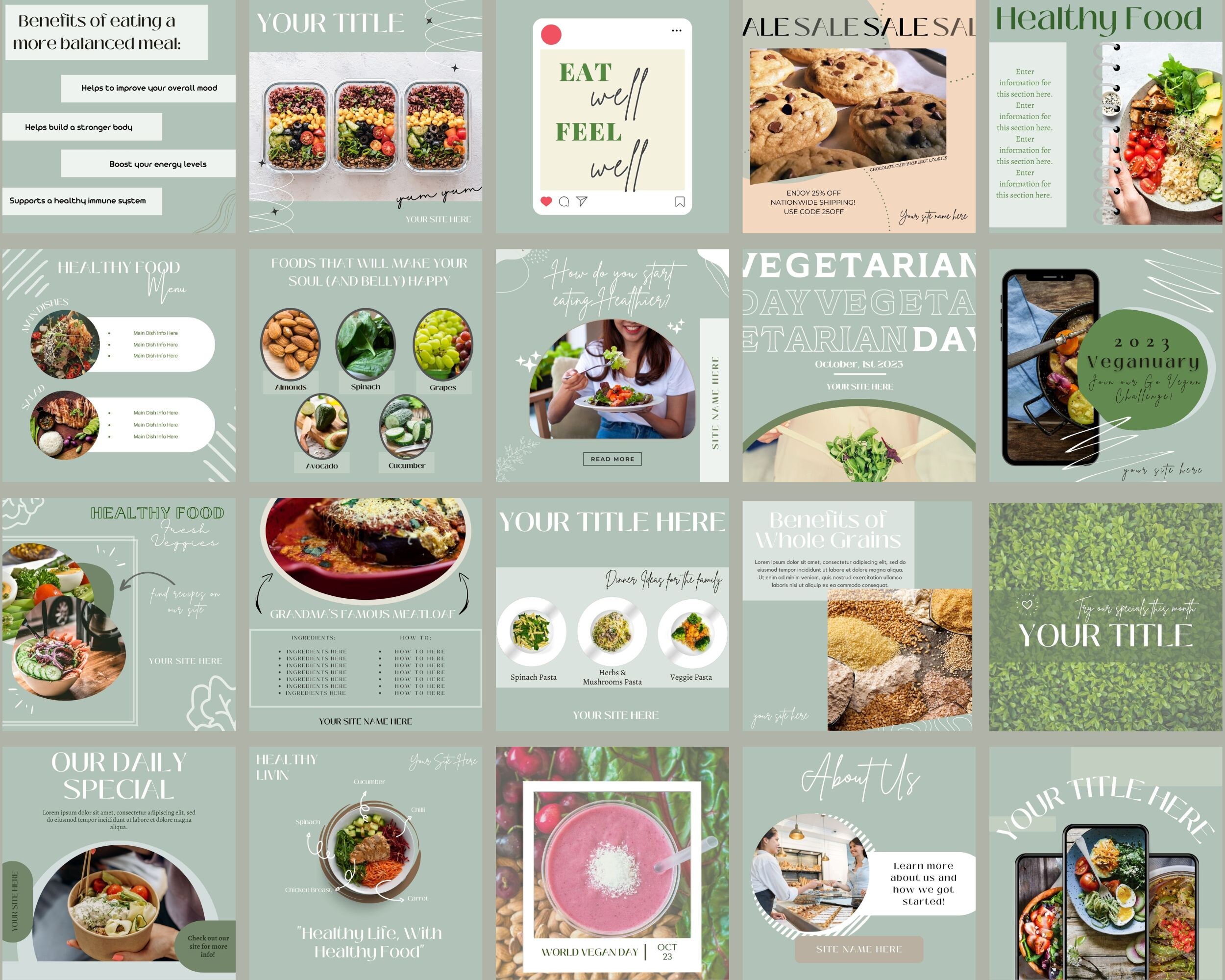 Healthy Food Instagram Posts, Bakery Post Templates, Canva Editable ...