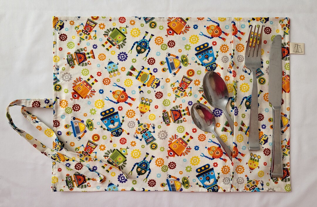 Reusable Fabric Placemat With Utensil Pocket, Lunch Placemat. - Etsy