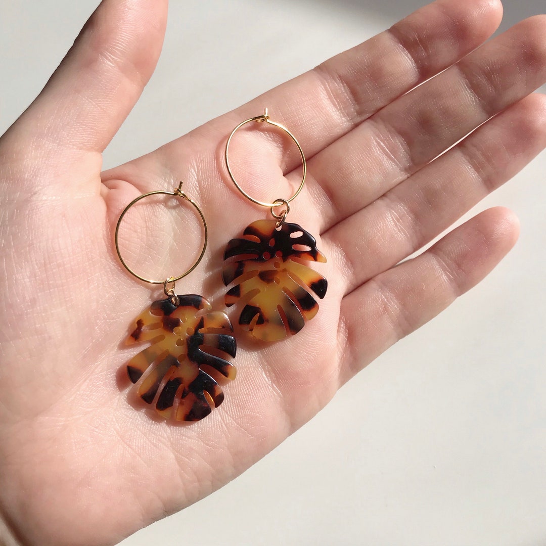 Buy Traditional Tortoise Shell Monstera Leaf Hoop Earrings Online in ...