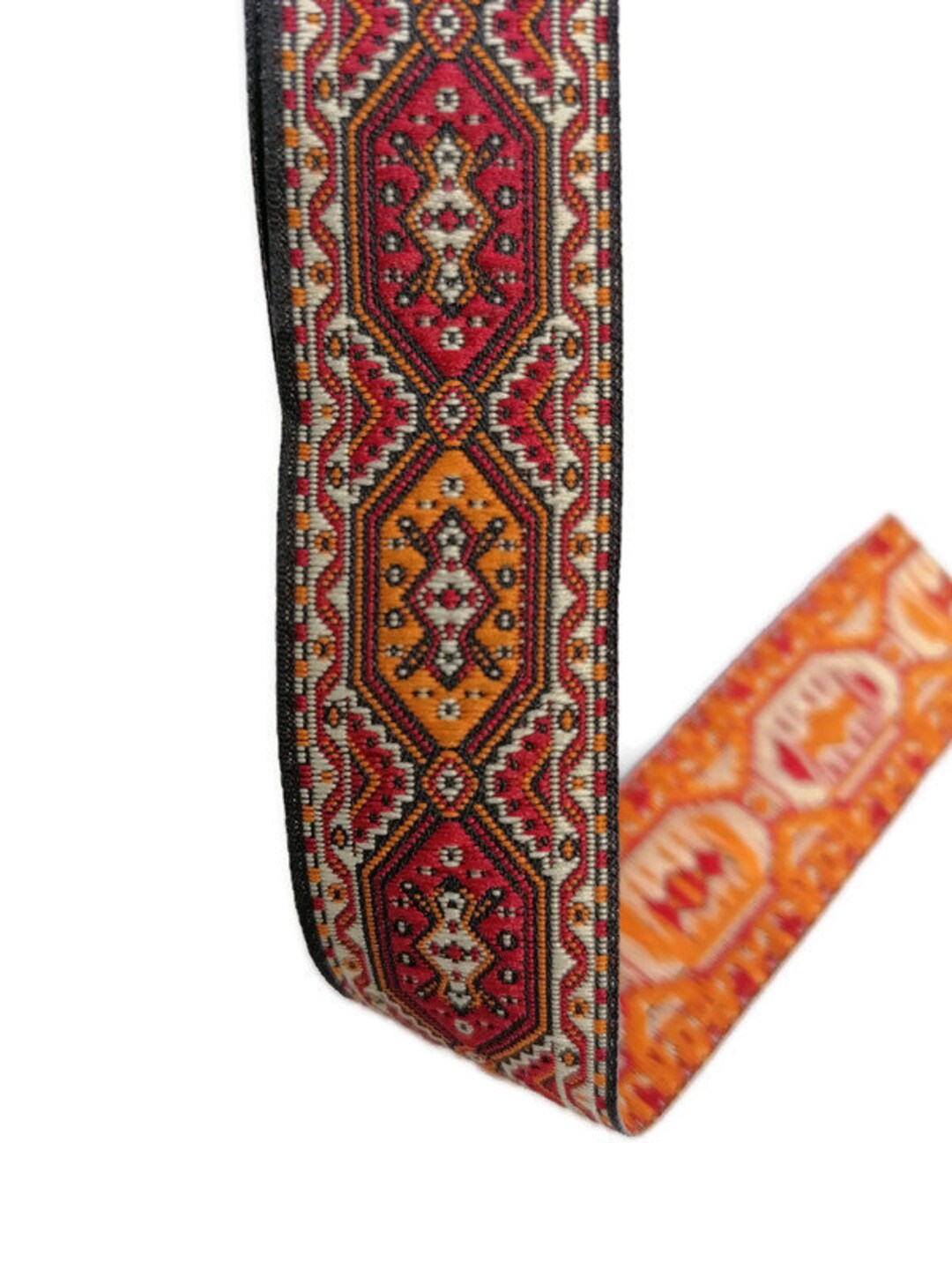 18 Mm Red / Orange Carpet Motive Ribbon 0,71 Inch Embroidered Strap ...