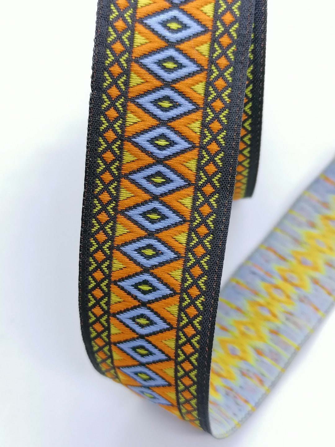 28 Mm Orange / Blue Tile Shape Ribbon 1.10 Inch, Decor Ribbon ...