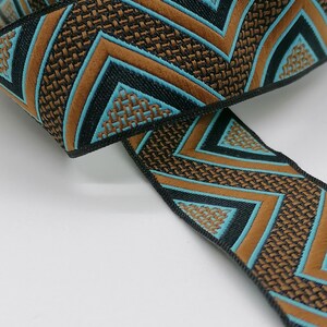 25 Mm Brown & Turquoise Triangle Line Jacquard Ribbon 0.98 Inches ...