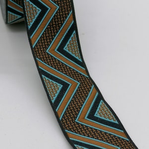 25 Mm Brown & Turquoise Triangle Line Jacquard Ribbon 0.98 Inches ...