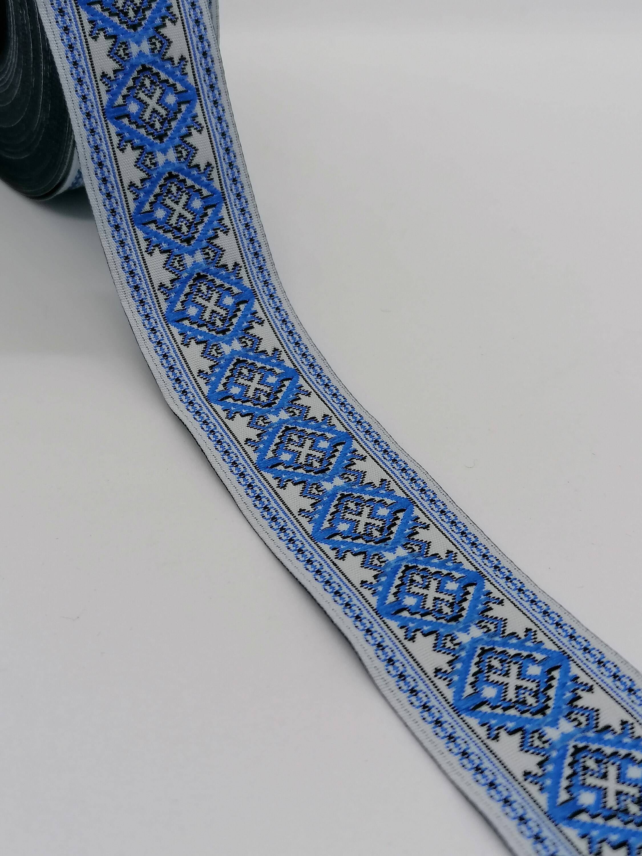 25 Mm Blue & White Geometric Jacquard Ribbon 0.98 Inches - Etsy