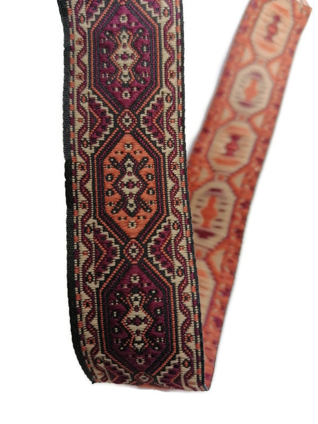 18mm Claret Red / Orange Carpet Motive Ribbon (0,71 Inch) Embroidered ...