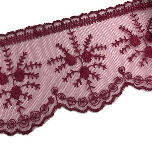 60 Mm Burgundy Floral Embroidered Lace 2.36 Inch 9 Meters, Lacework ...