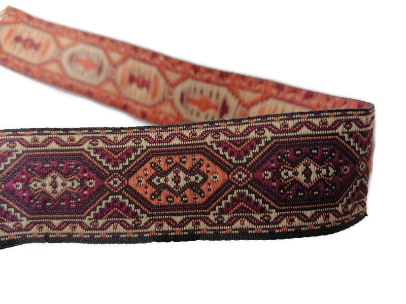 18mm Claret Red / Orange Carpet Motive Ribbon (0,71 Inch) Embroidered ...