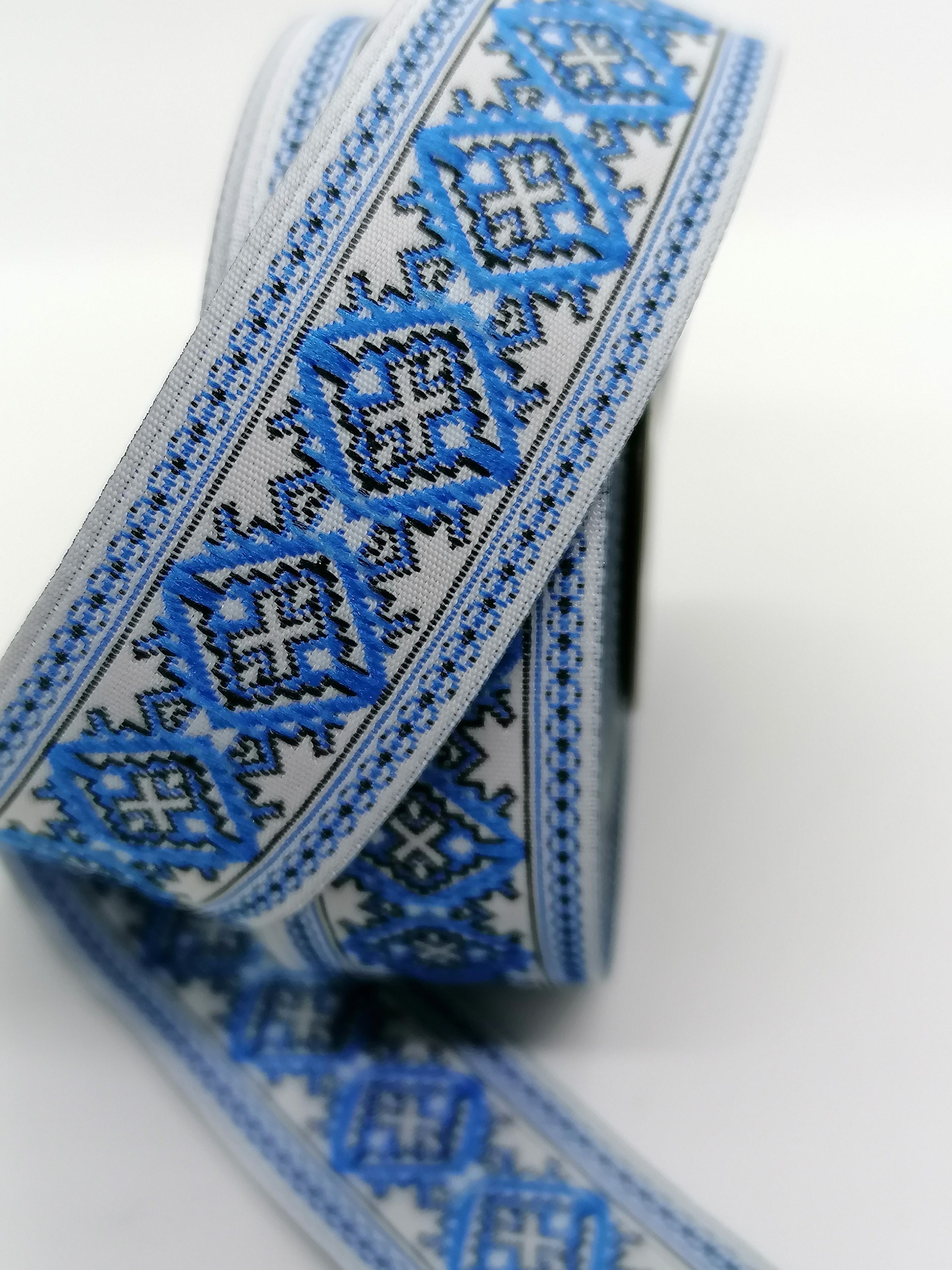 25 Mm Blue & White Geometric Jacquard Ribbon 0.98 Inches - Etsy