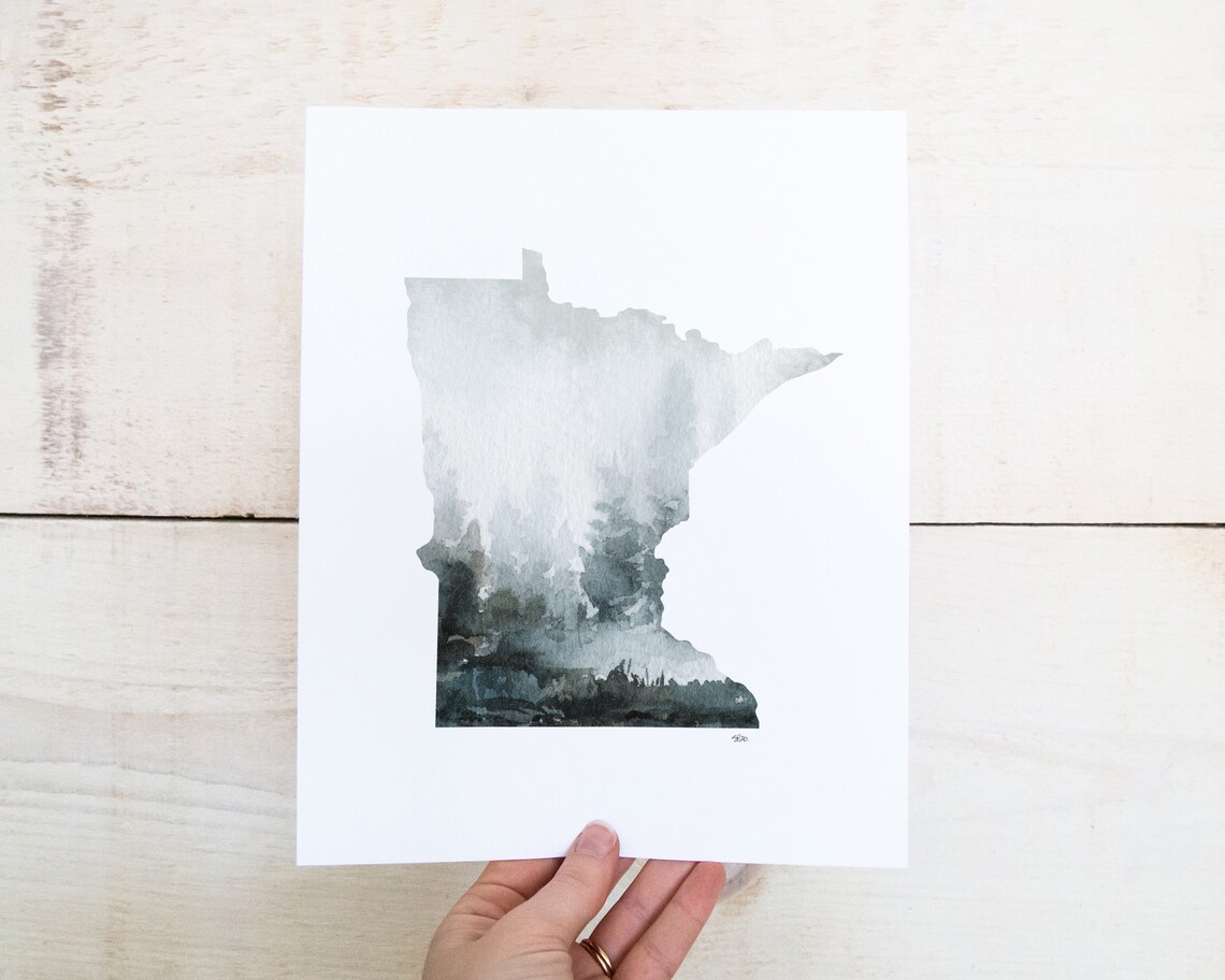 Watercolor Minnesota State Art Print: Calming Cabin Wall Decor - Etsy