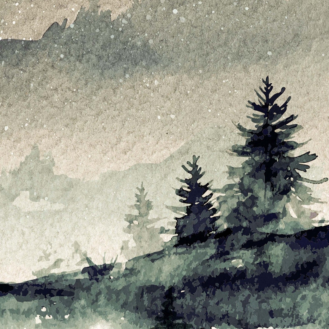 Watercolor Pine Tree Art Misty Tree Art Neutral Watercolor - Etsy