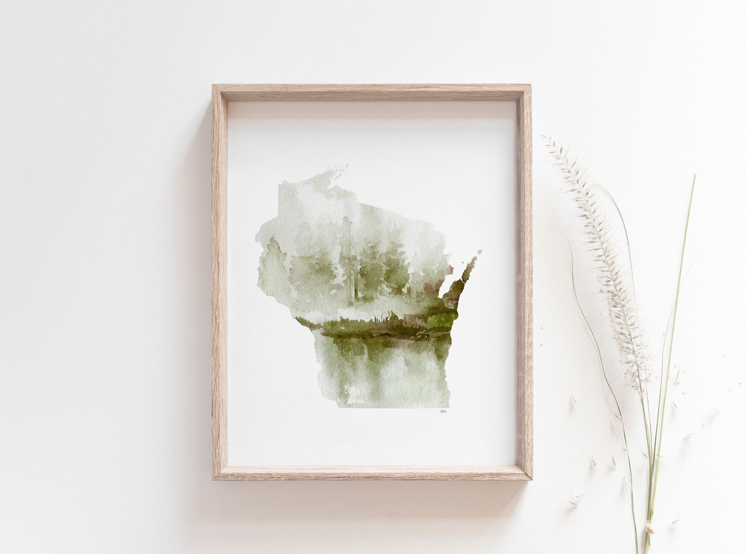 Watercolor Wisconsin State Art Print: Cabin Wall Decor - Etsy