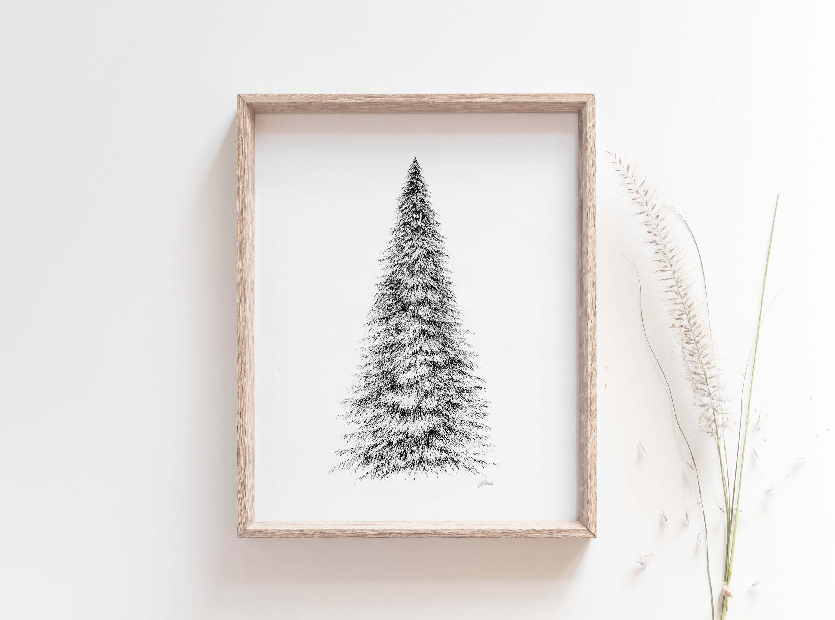 Pine Tree Art Black and White Tree Art Pine Tree Wall Print - Etsy