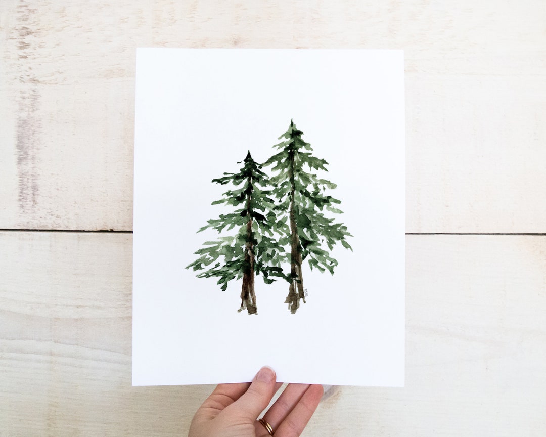 Watercolor Pine Tree Art, Watercolor Evergreen, Pine Tree Wall Print ...