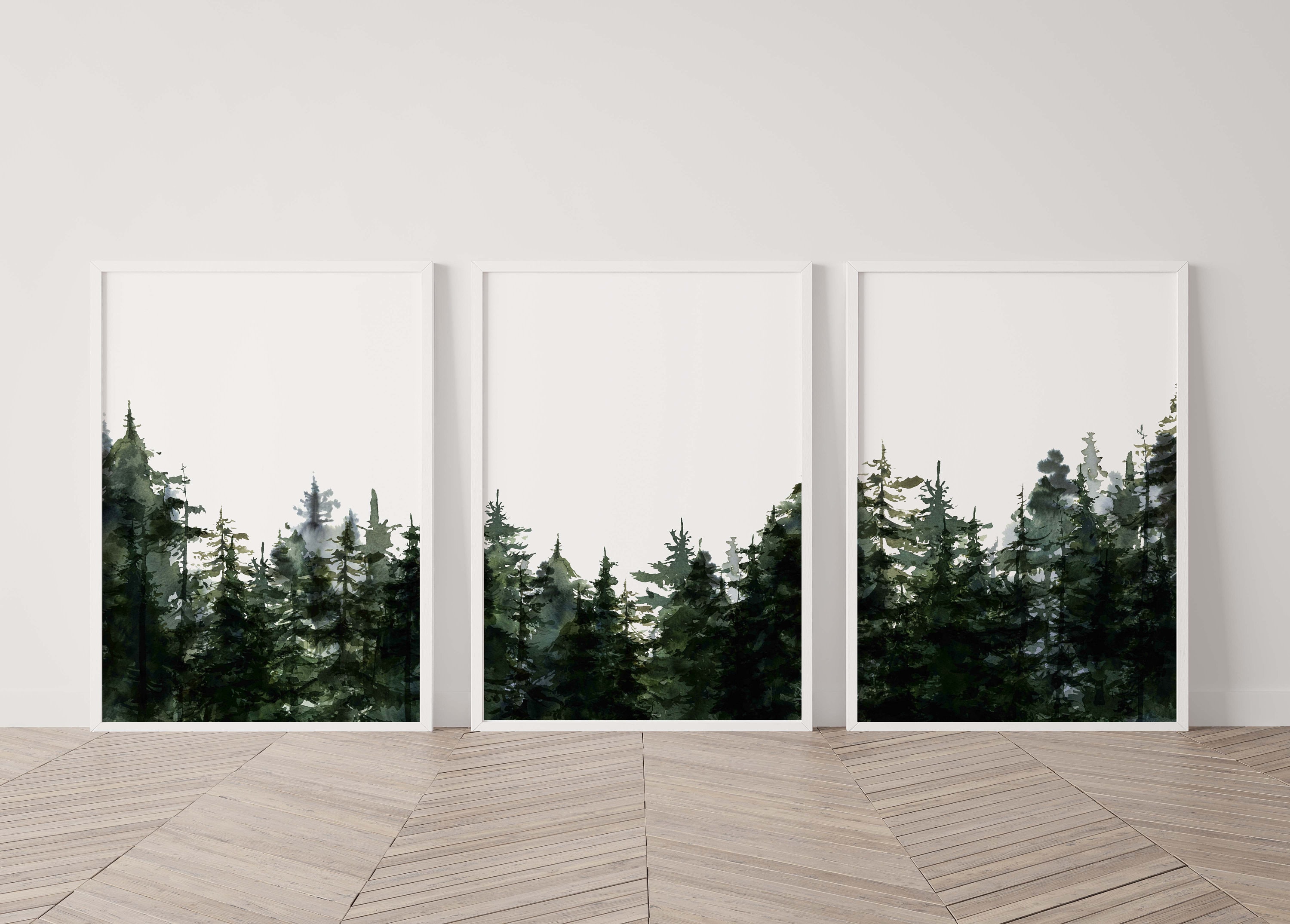 Watercolor Pine Tree Art Tree Wall Art Set Pine Tree Wall - Etsy