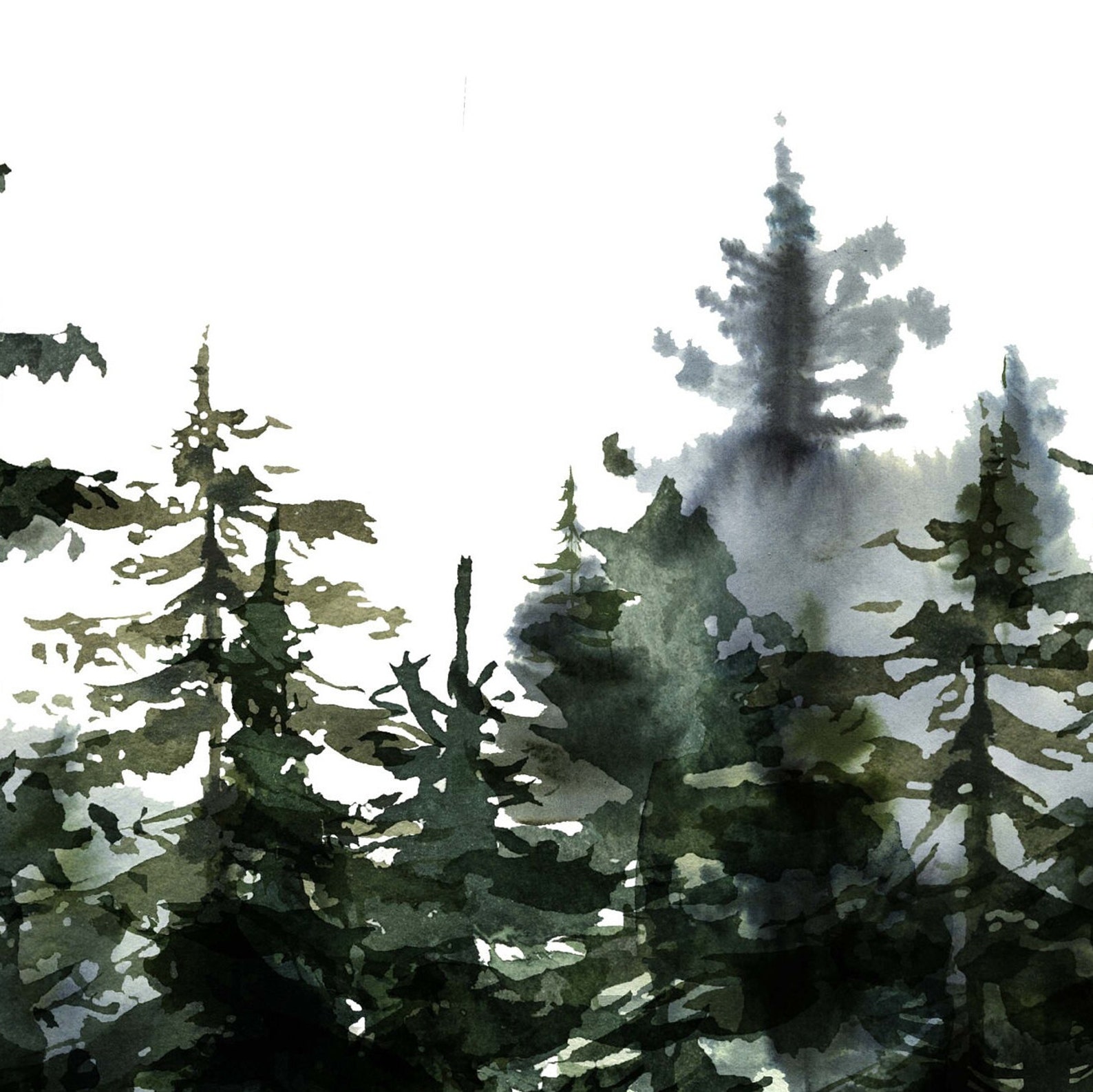 Watercolor Pine Tree Art Tree Wall Art Set Pine Tree Wall | Etsy