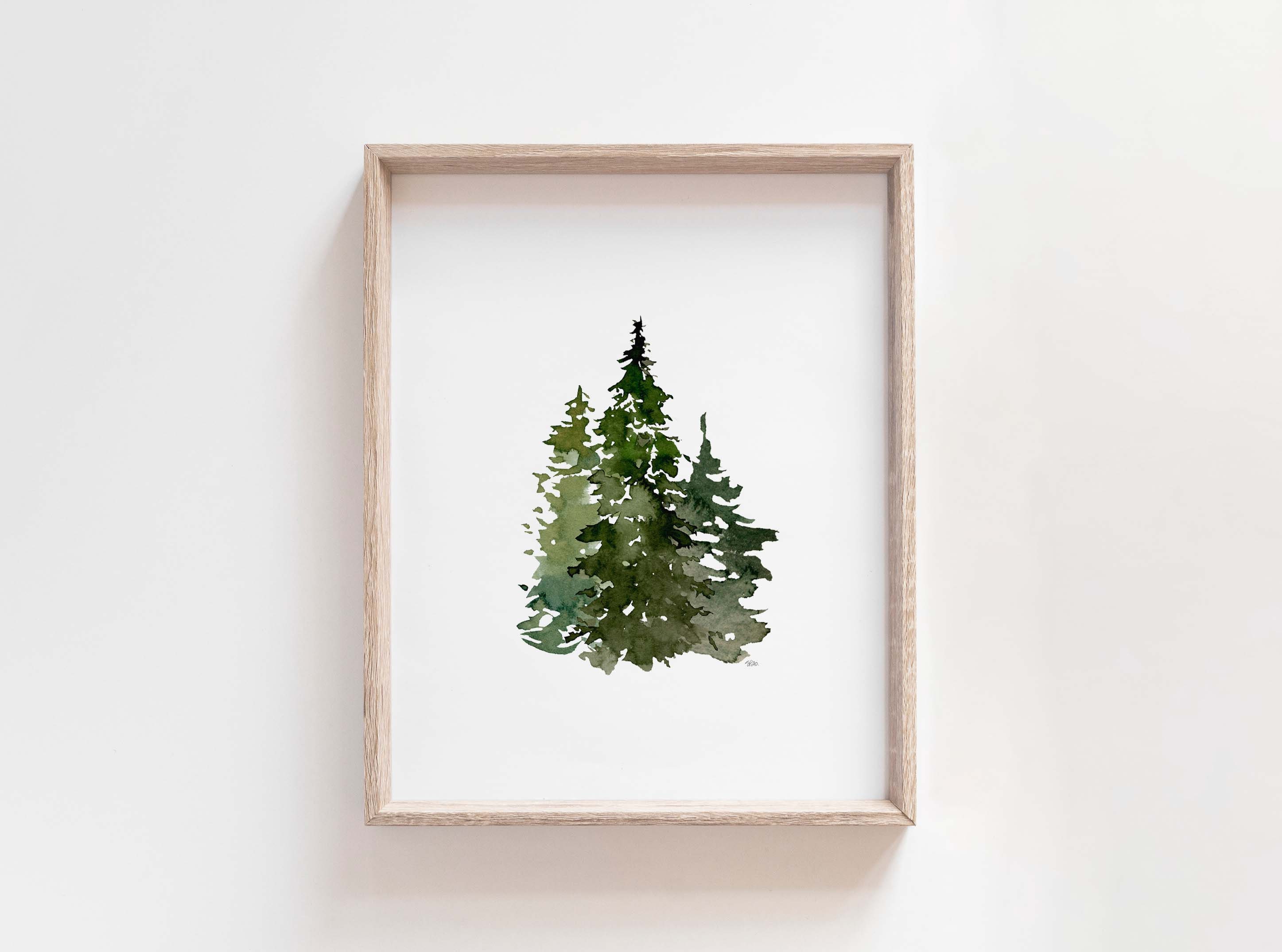 Watercolor Pine Tree Art Evergreen Tree Print Pine Tree Wall - Etsy