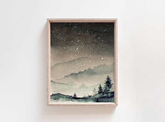 Watercolor Pine Tree Art Misty Tree Art Neutral Watercolor - Etsy