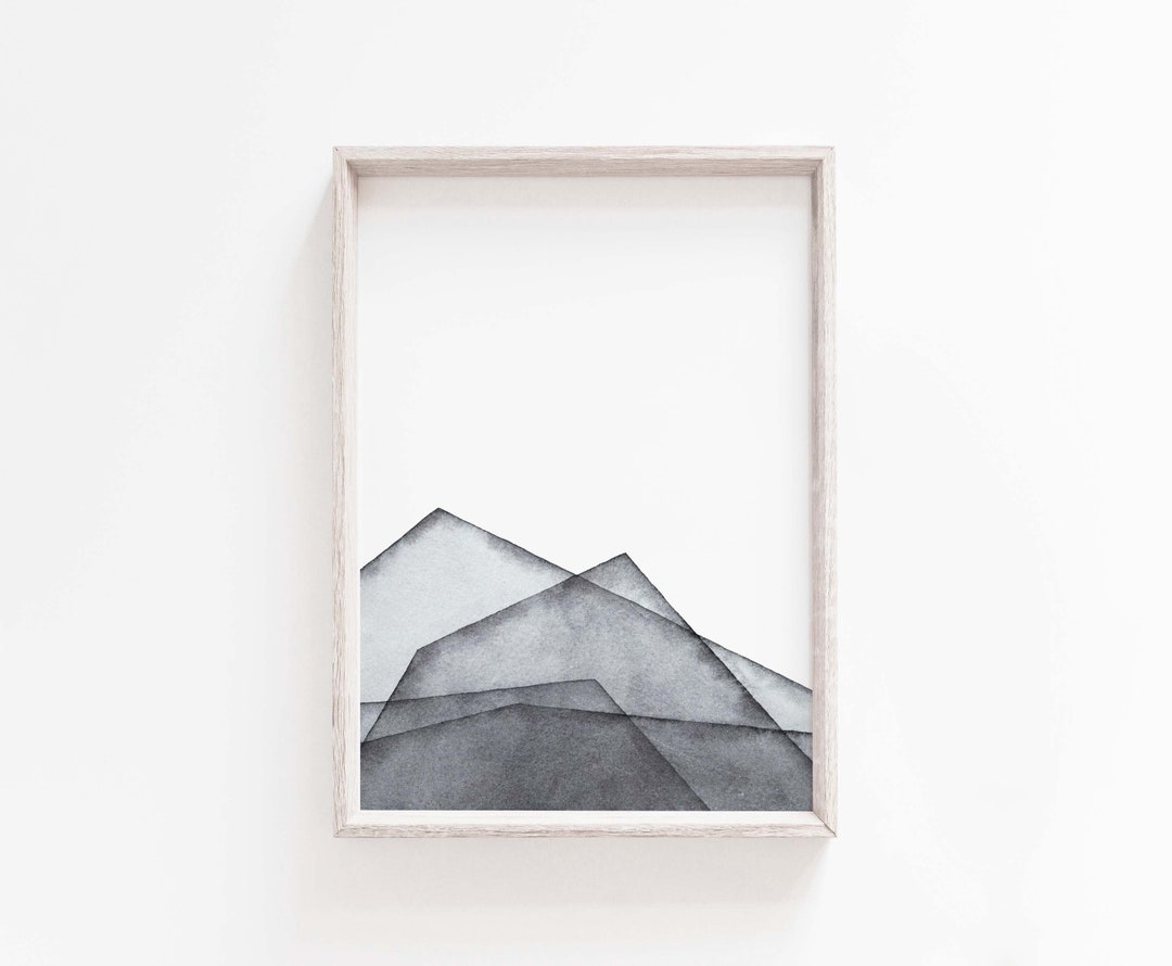 Geometrische Bergkunst, Aquarell Berg Druck, geometrische Malerei, skandinavische Wandkunst ...