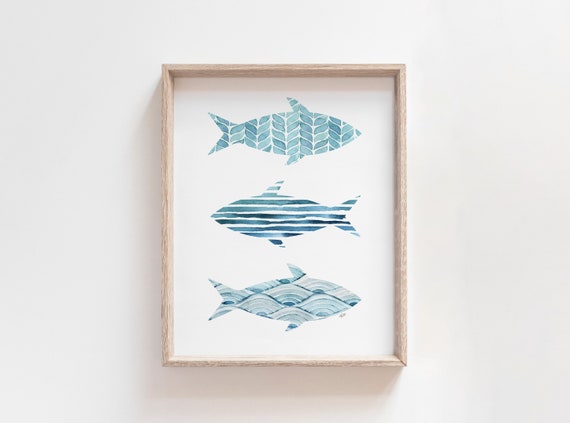 Watercolor Fish Print Fish Print Wall Art Wall Art for | Etsy