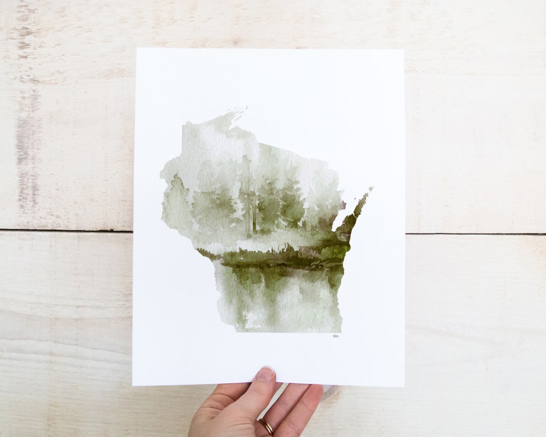 Watercolor Wisconsin State Art Print: Outdoorsy Cabin Wall Decor ...