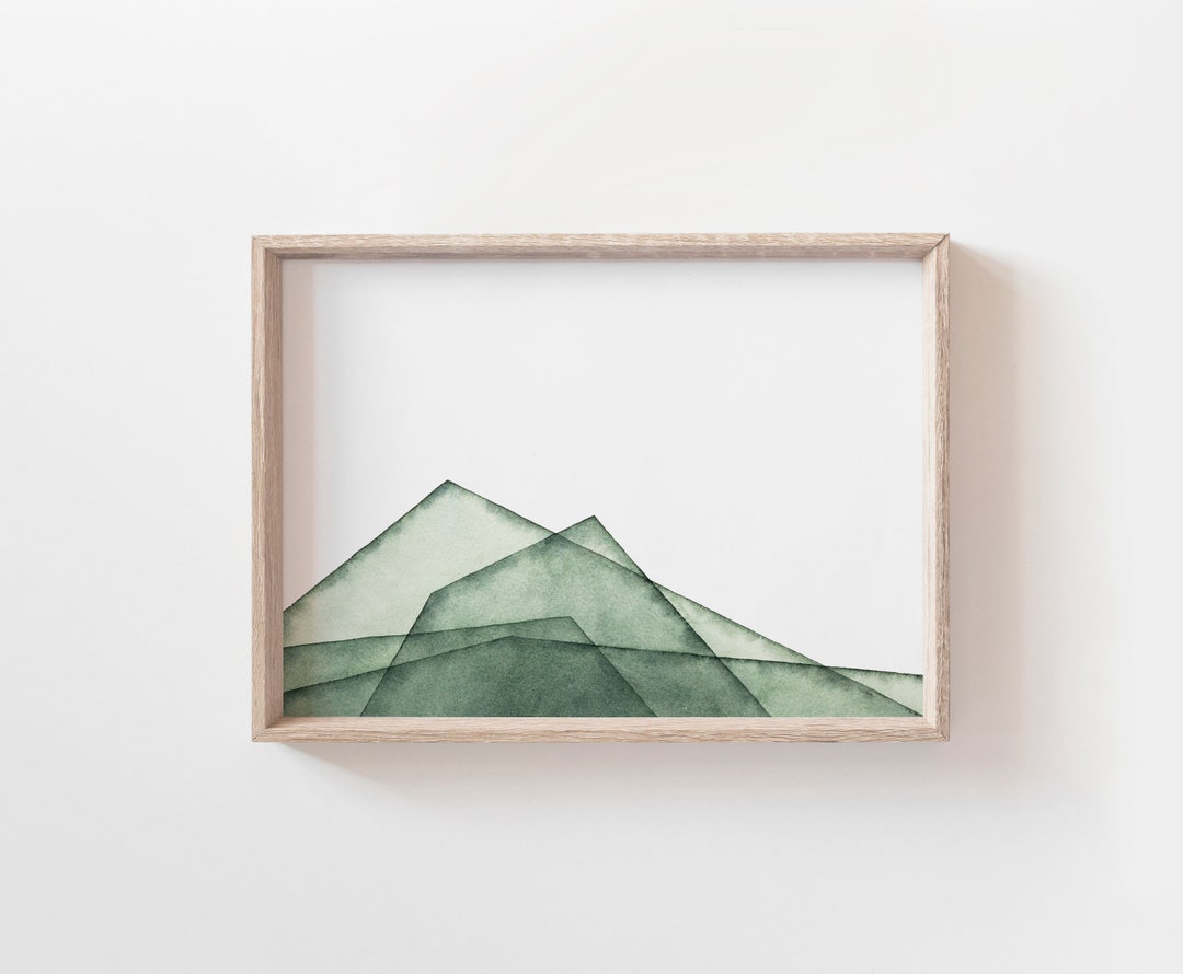 Geometric Mountain Art, Watercolor Mountain Print, Geometric Painting ...