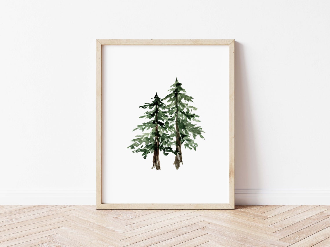 Watercolor Pine Tree Art Watercolor Evergreen Pine Tree Wall - Etsy