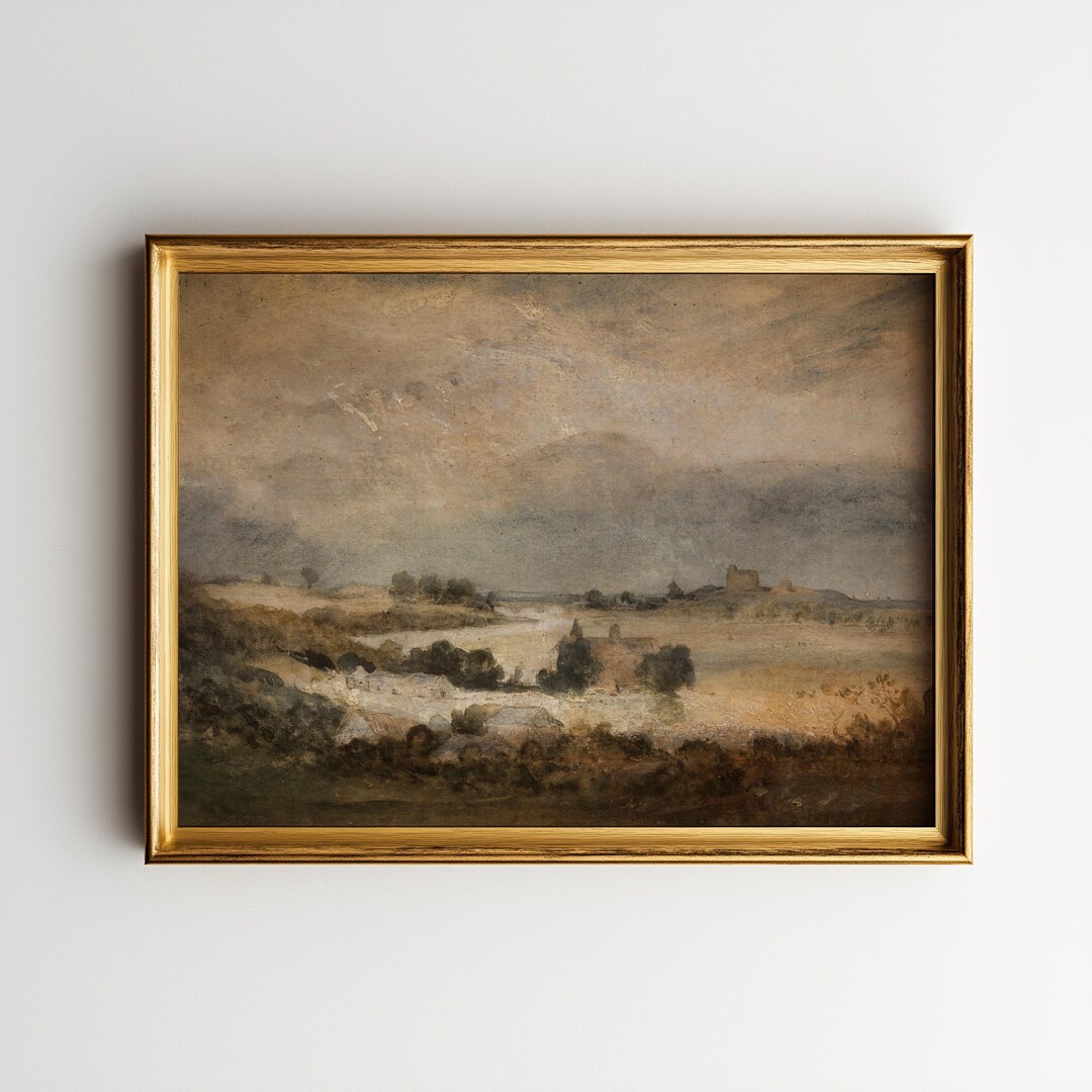 Vintage Nature Landscape Painting, Field Wall Art: Rustic Scenery Wall ...