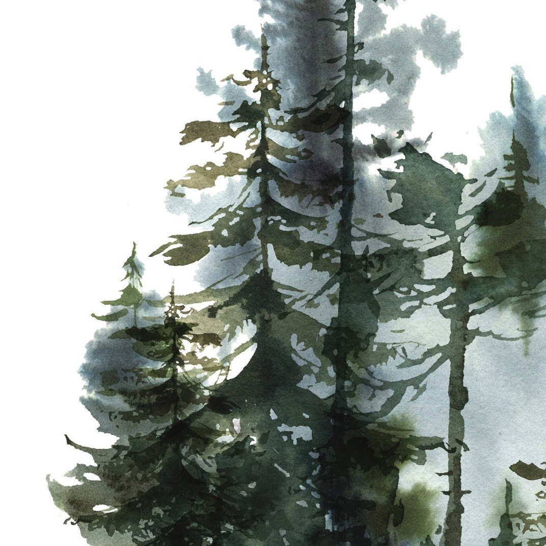 Pine Tree Print Watercolor Pine Tree Art Evergreen Print - Etsy