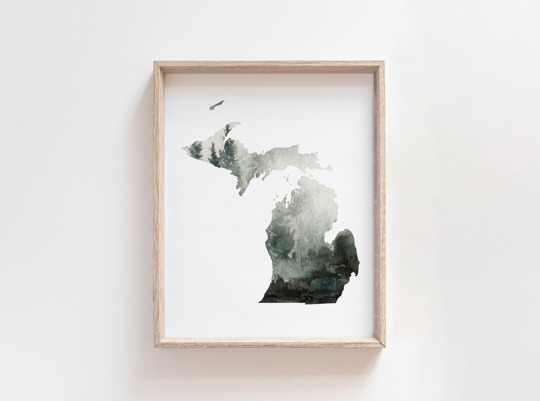 Michigan Wall Art, Watercolor State Print, Wall Art for Cabin, Nature ...