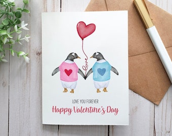 Penguin Valentines Card / Personalised Romantic Valentine's Day Card ...