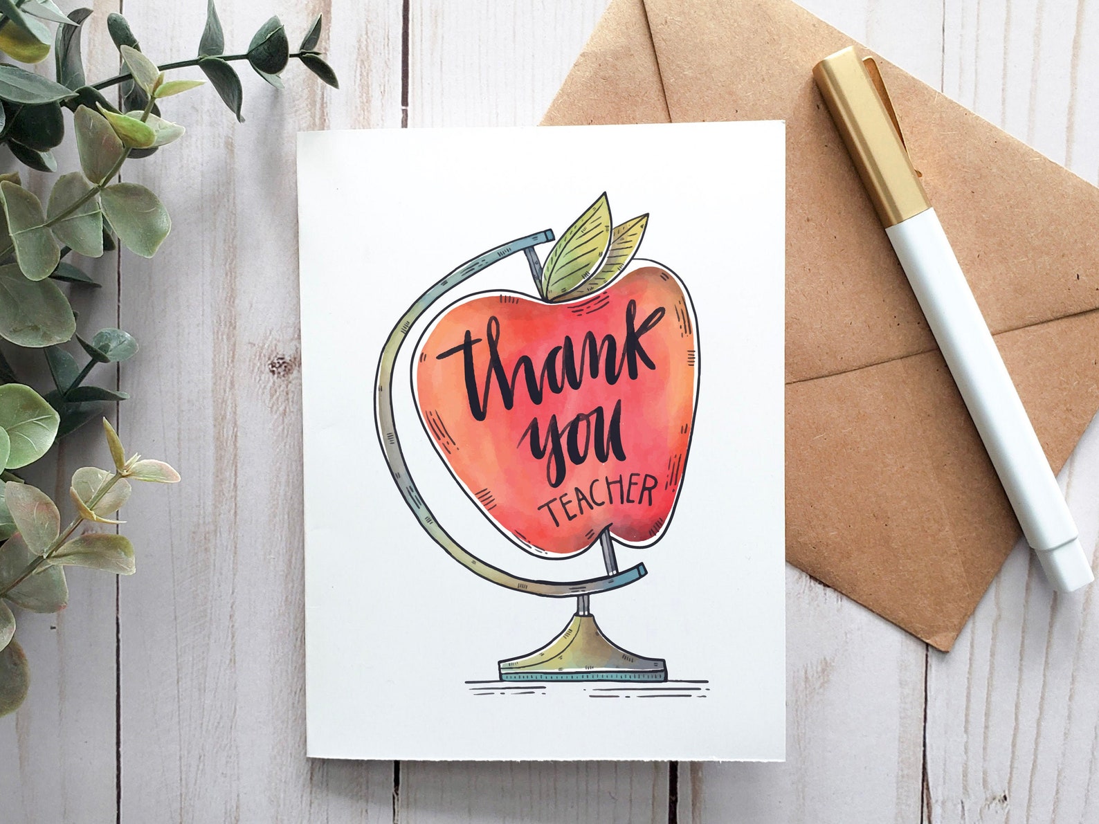 Thank You Teacher Apple Card, Printable Card, Digital Card, Teacher ...