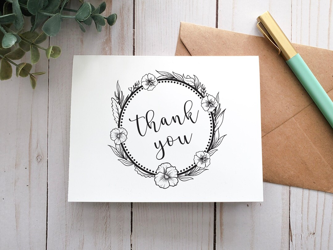 Floral Wreath Thank You Card, Printable Card, Digital Card, Simple Card ...