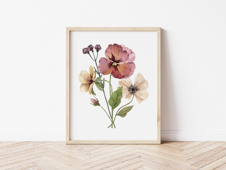 Watercolor Violet Bouquet, Watercolor Pansy Bouquet, Printable Wall Art ...