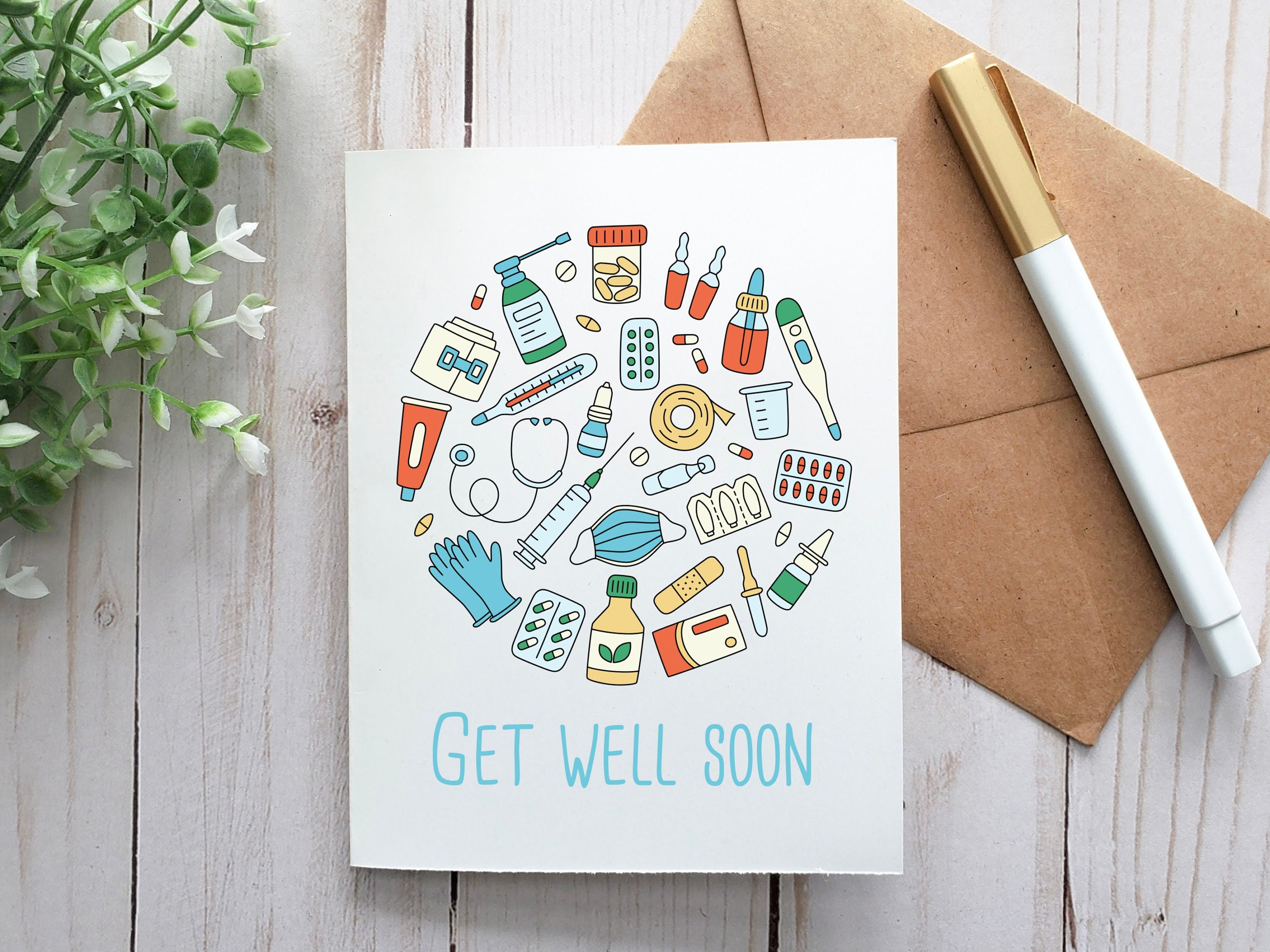 Get Well Soon Card, Printable Card, Digital Card, Greeting Card, Sick ...